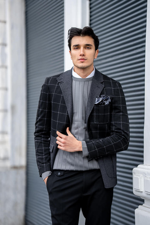 Black-Gray Checked Men's Jacket – HolloMen