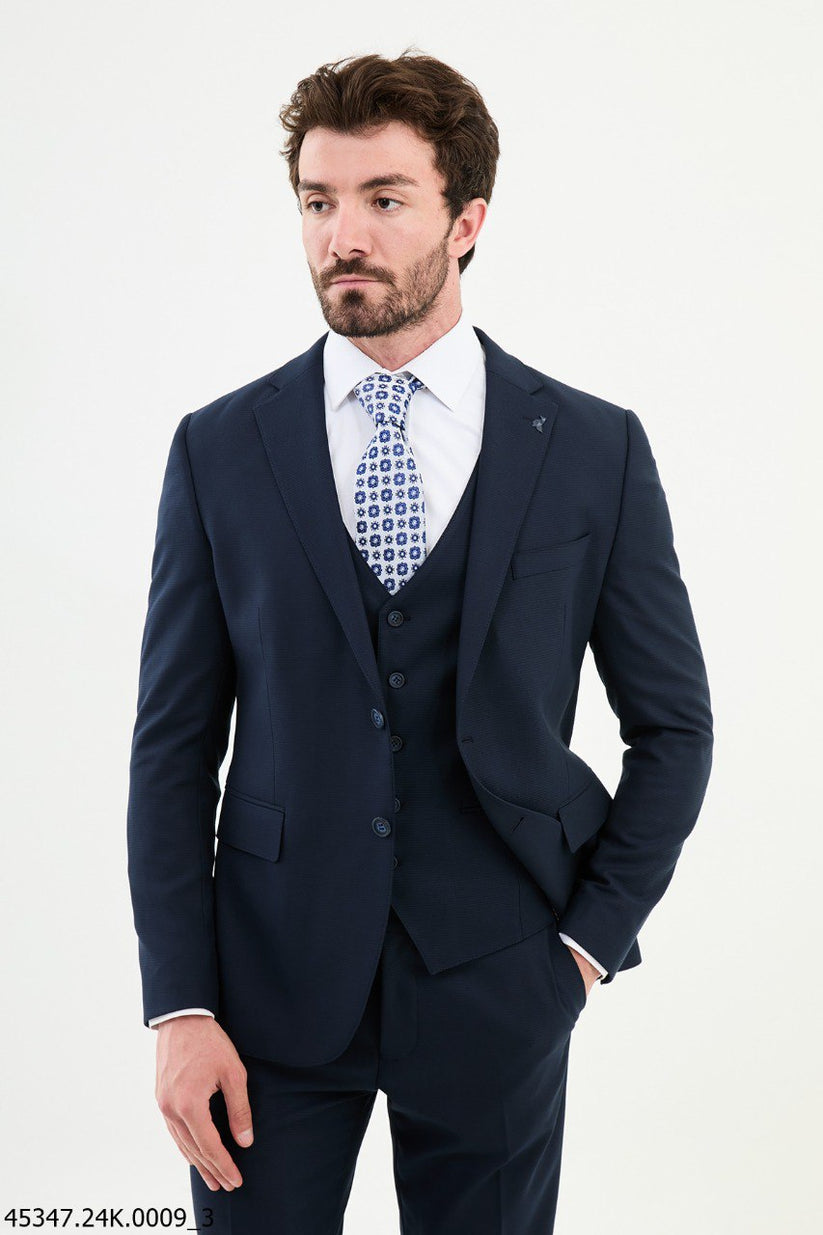 Men's Classic Navy Blue Three-Piece Suit. – HolloMen