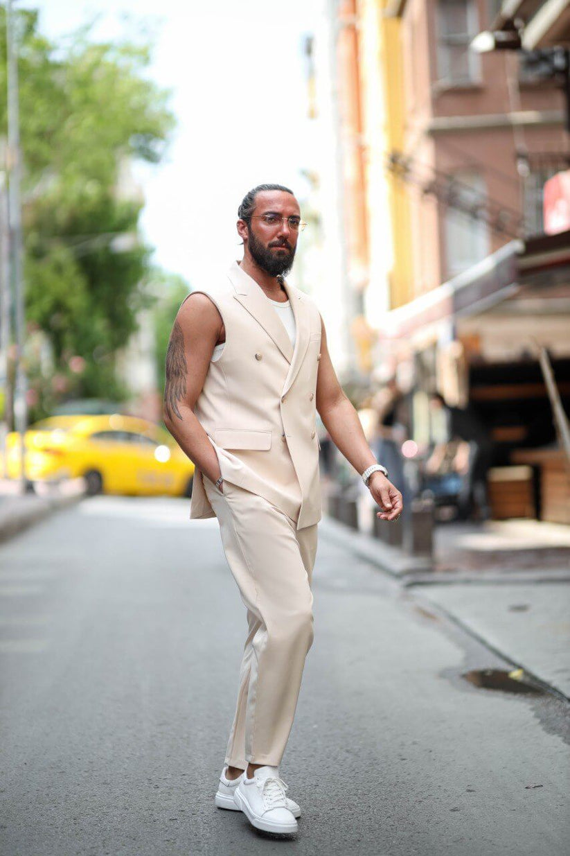 Ibiza Sand Beige Sleeveless Summer Suit – HolloMen