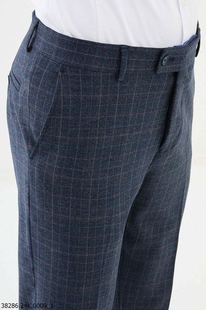 Men's Blue Checkered Formal Trousers. – HolloMen