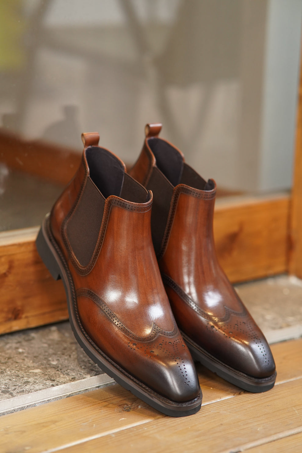 Cognac Brogue Spectator Chelsea Boots – Elegant Men’s Leather Footwear ...