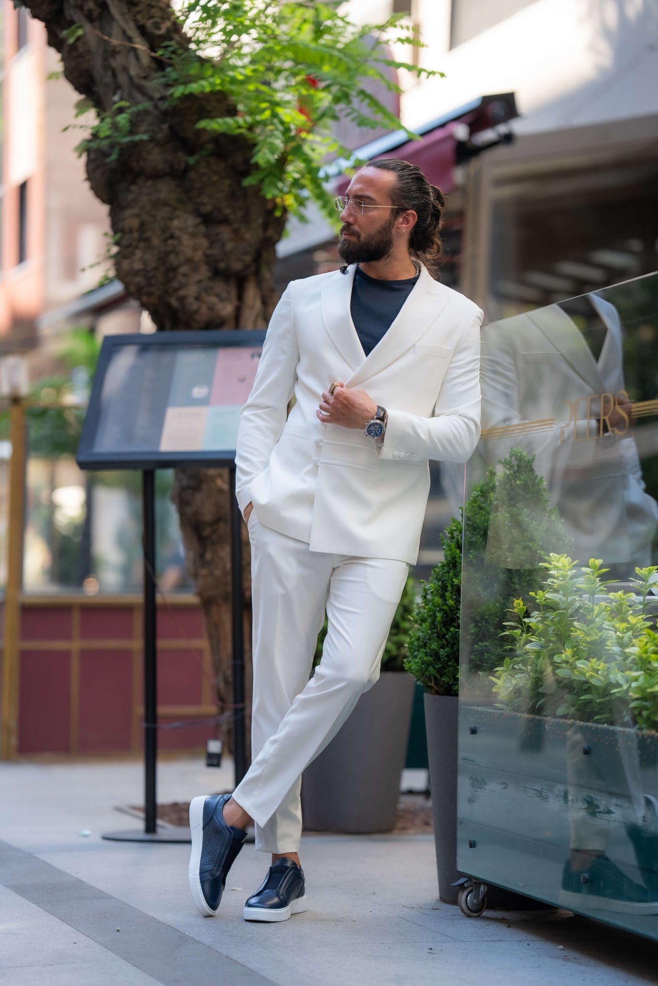 Ecru Striped Mono Collar Suit - The Ultimate Fashion Choice. – HolloMen