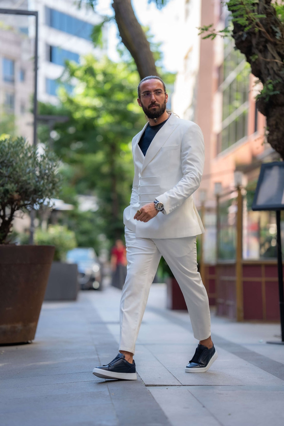 Ecru Striped Mono Collar Suit - The Ultimate Fashion Choice. – HolloMen