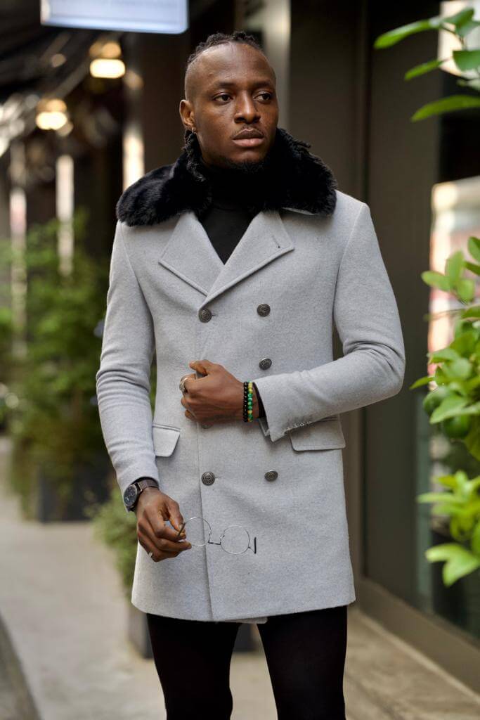 Gray Double Breasted Wool Coat – HolloMen