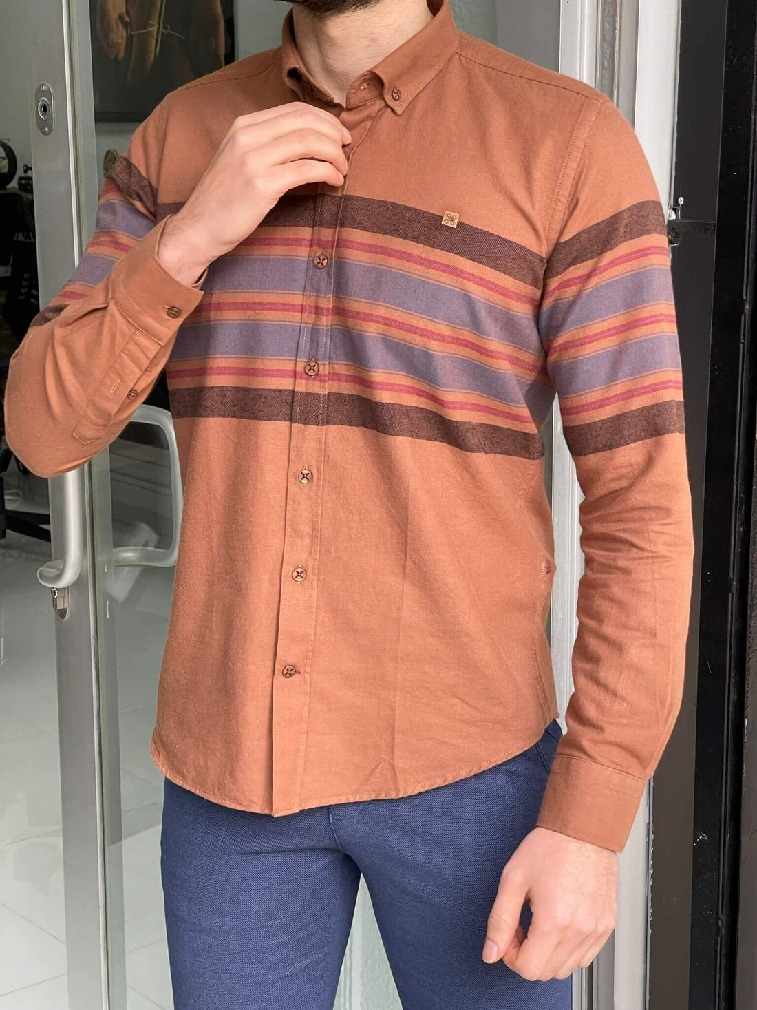 Patterned Camel Long Sleeve Shirt – HolloMen