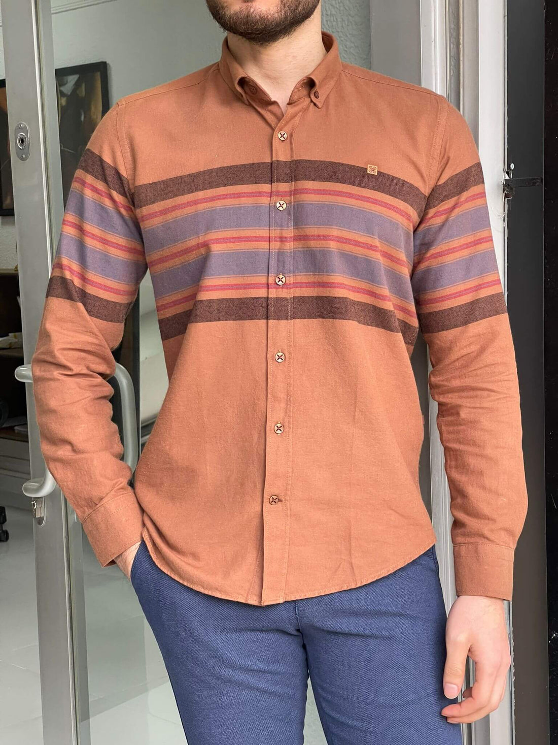 Patterned Camel Long Sleeve Shirt – HolloMen