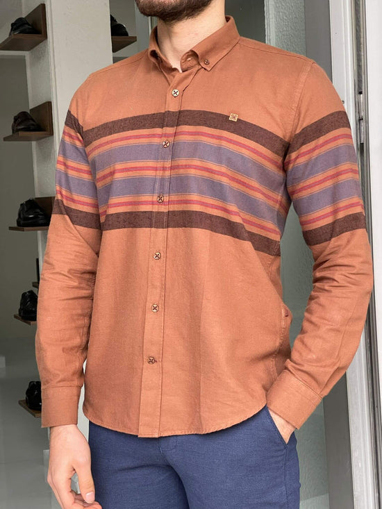 Patterned Camel Long Sleeve Shirt – HolloMen