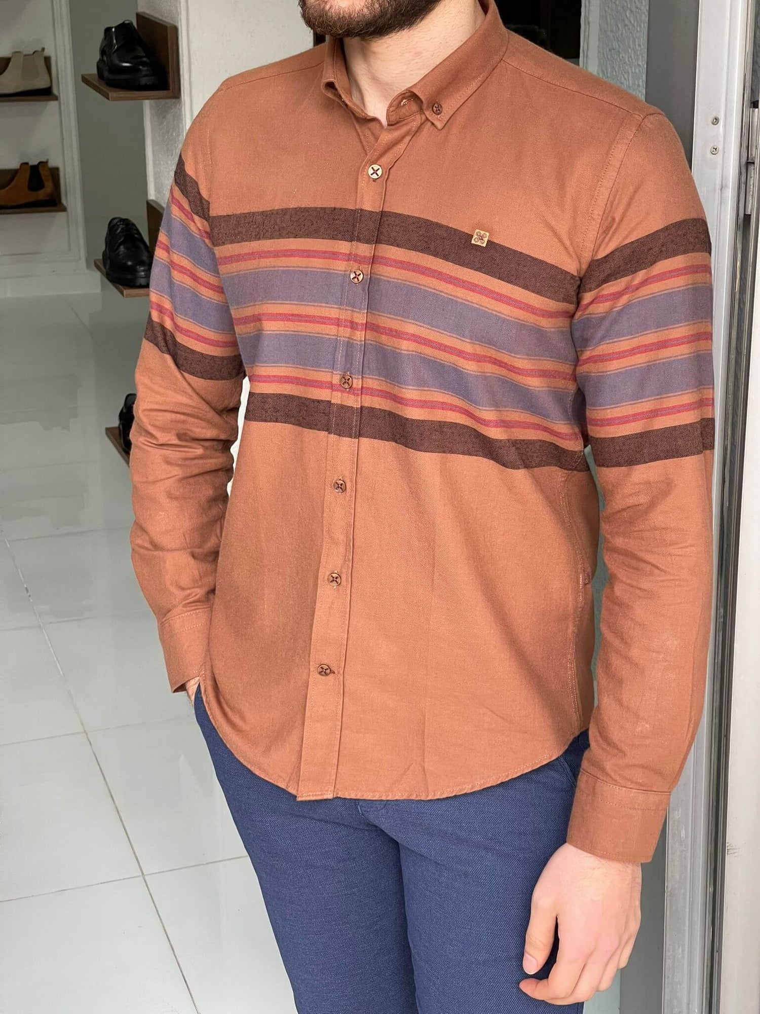 Patterned Camel Long Sleeve Shirt – HolloMen