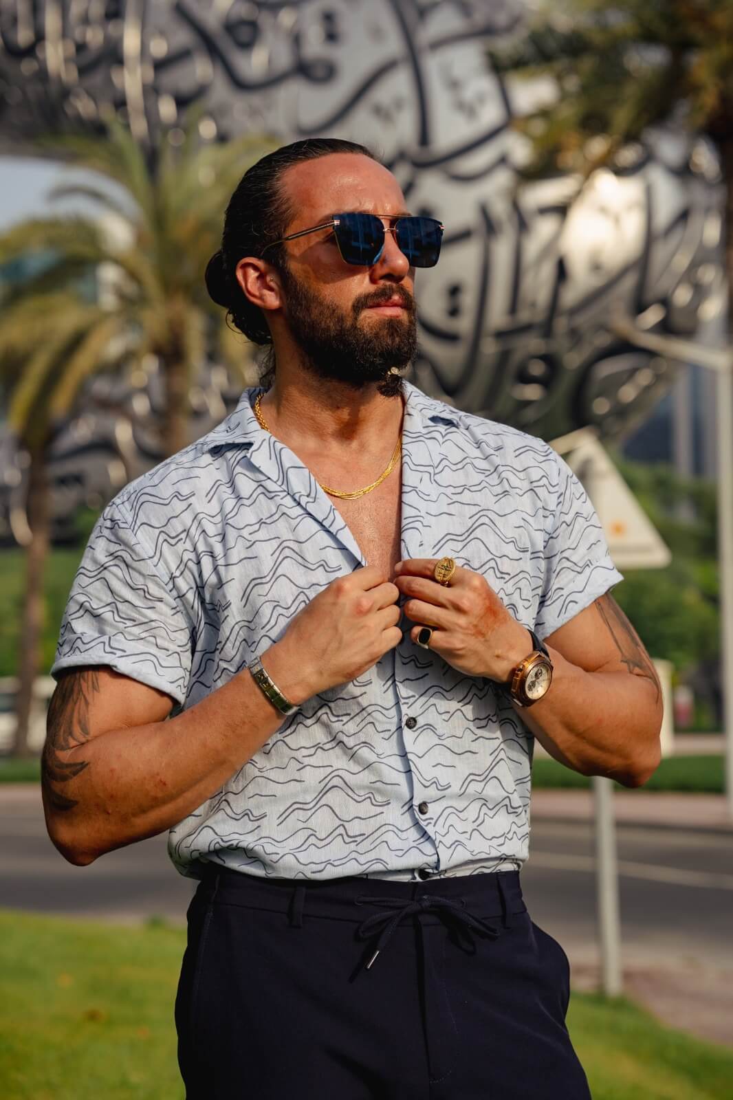 Unleash Your Sophistication with Our Navy Blue Patterned Shirt | HolloMen