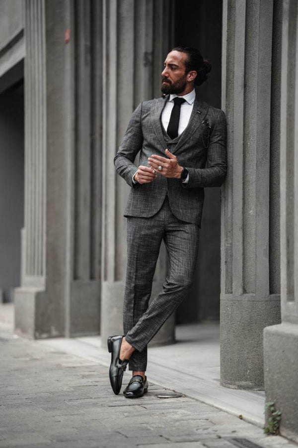 Slim Fit Charcoal Gray Suit | Fall Wedding Suit | HolloMen