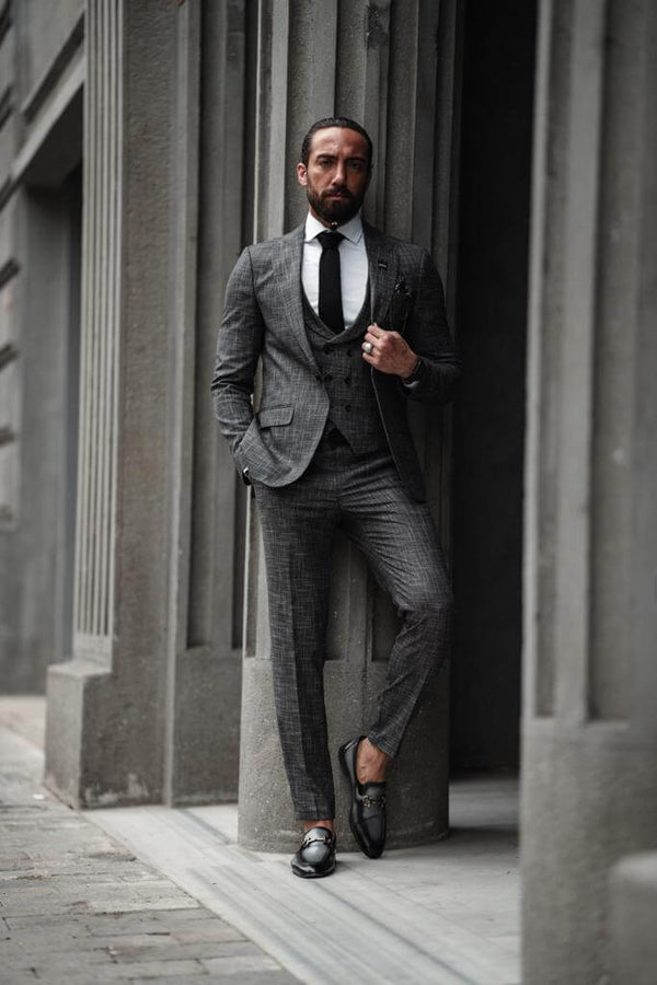 Slim Fit Charcoal Gray Suit | Fall Wedding Suit | HolloMen