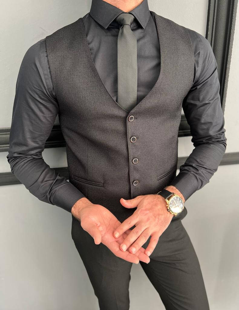 Slim Fit Black Vest – HolloMen