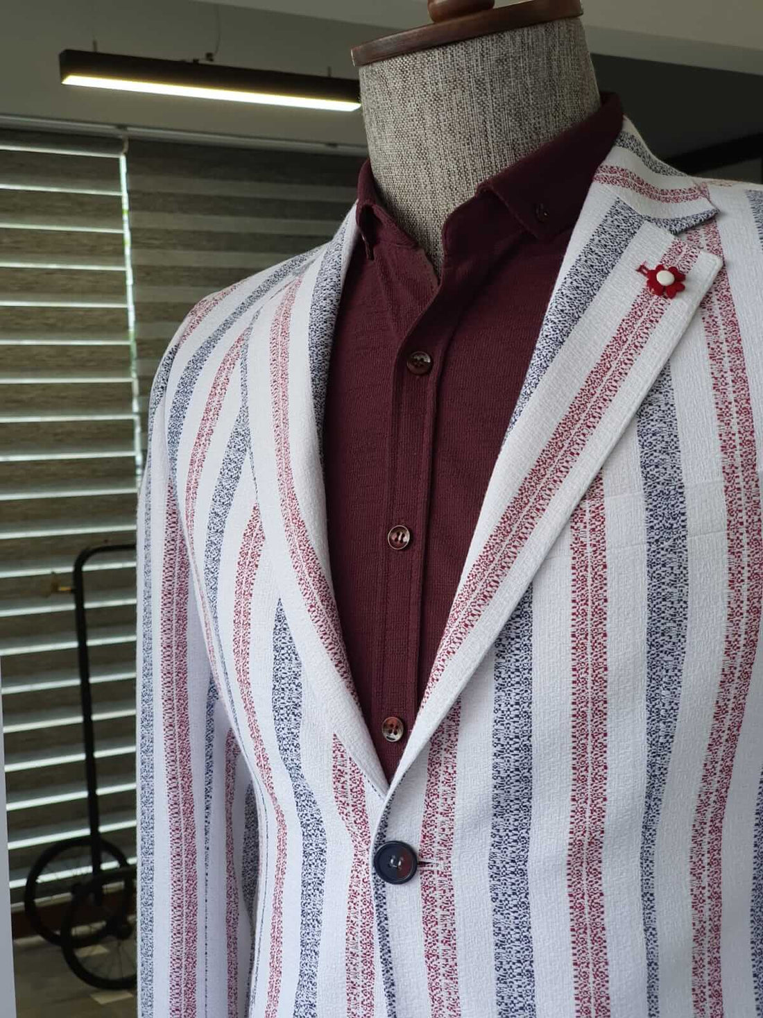 White & Claret Red Striped Jacket Blazer | Fall Wedding Attire | HolloMen